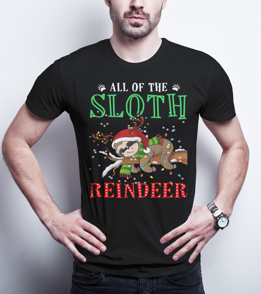 All Of The Sloth Reindeer Christmas Lights Holiday Pajama T-Shirt