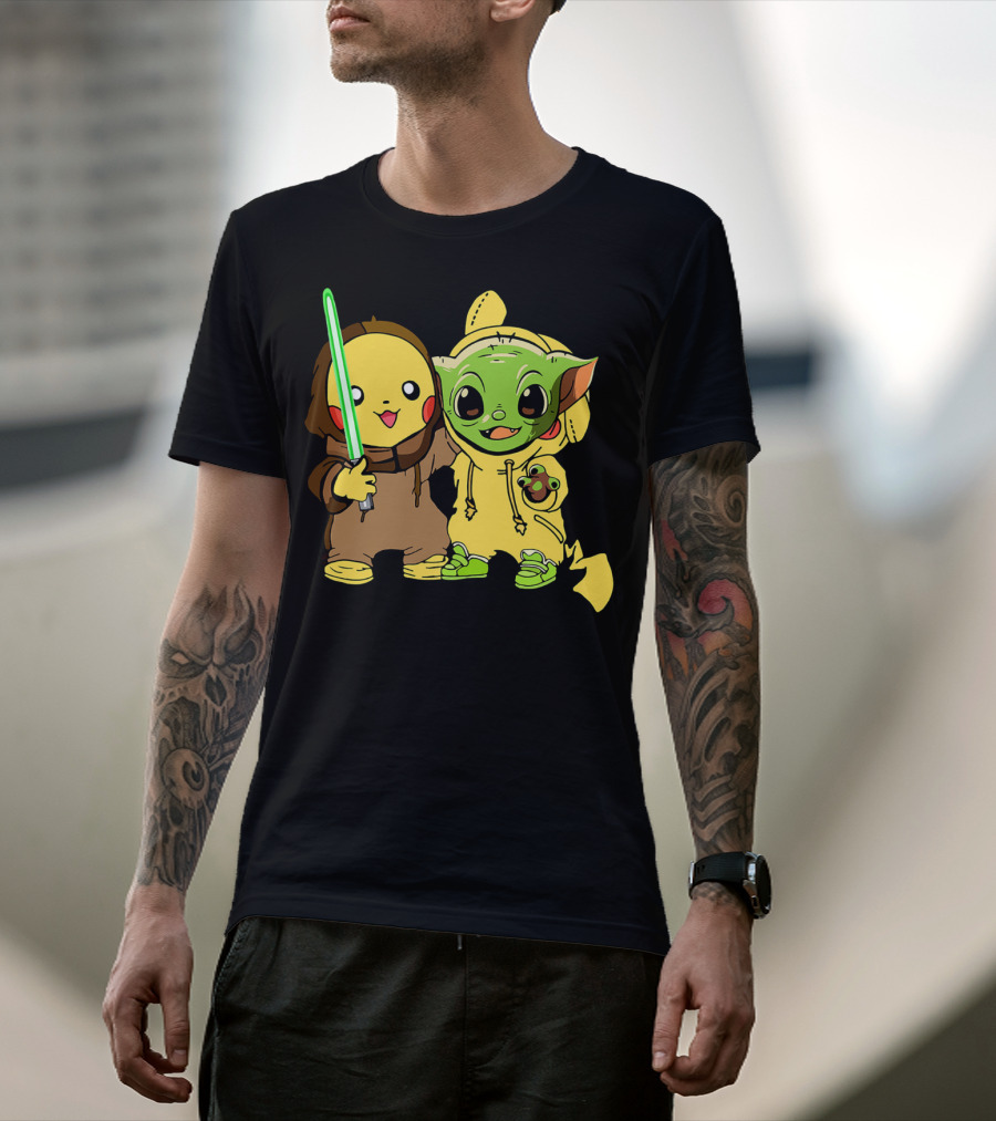 Baby Yoda Pikachu With Lightsaber Jedi Hoodie Duo T-Shirt