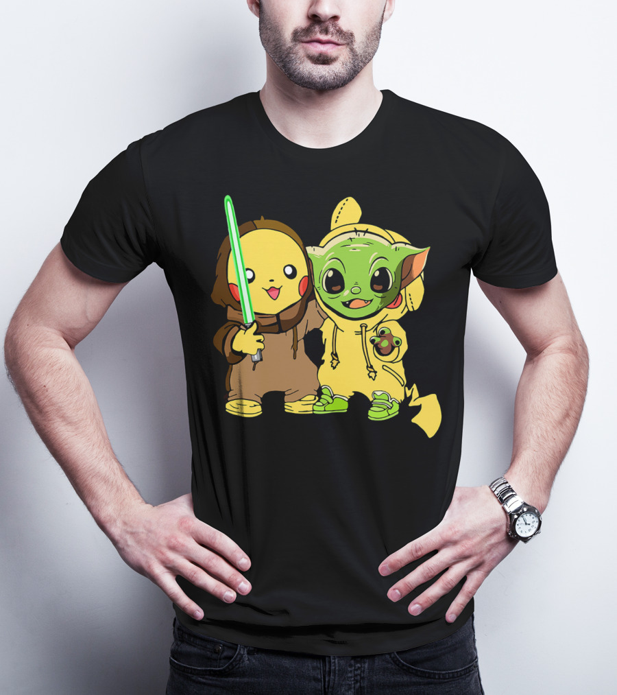 Baby Yoda Pikachu With Lightsaber Jedi Hoodie Duo T-Shirt
