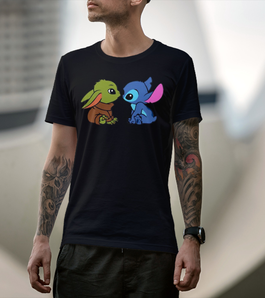 Baby Yoda And Baby Stitch Cute Characters Crossover T-Shirt