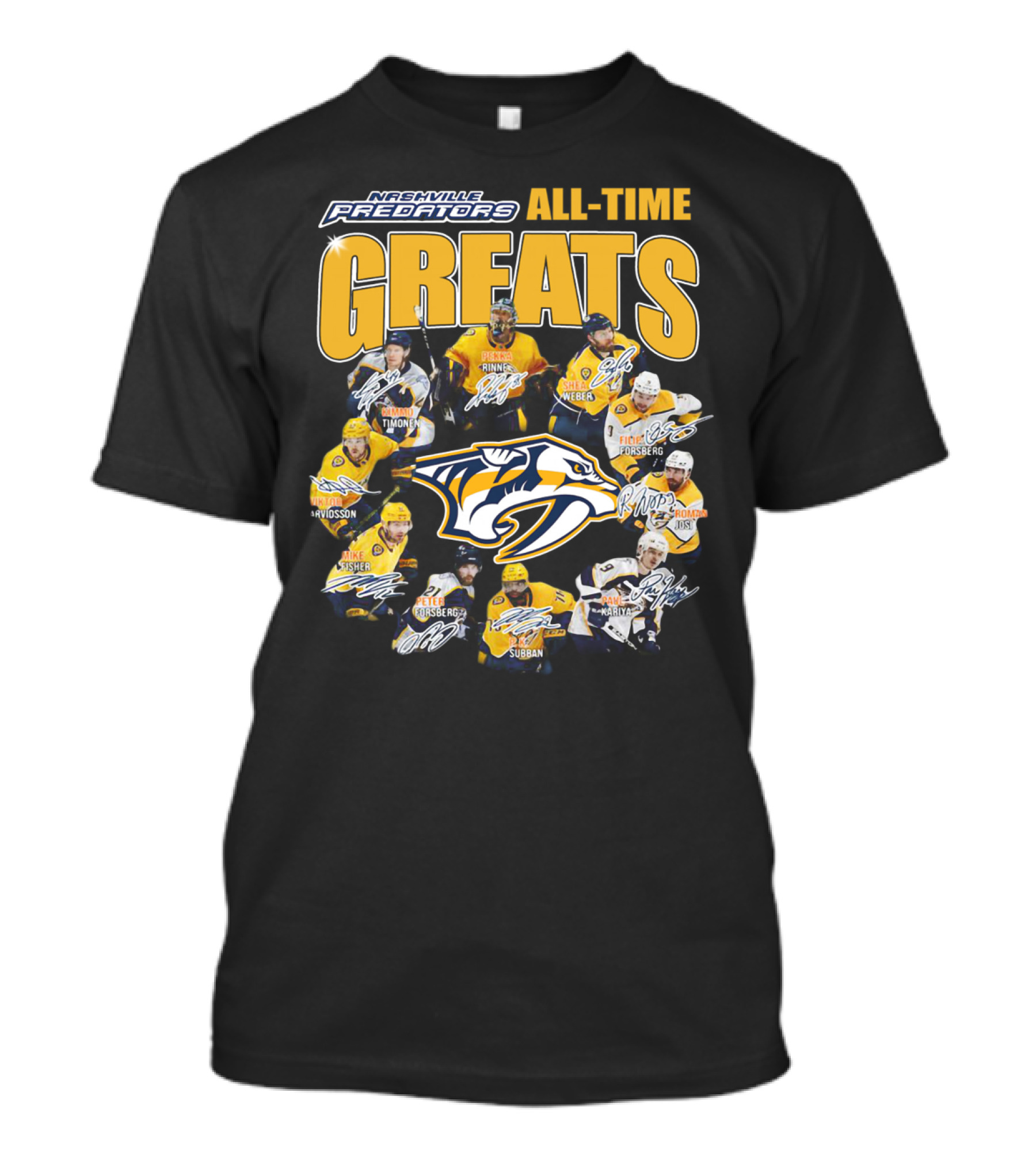 Nashville Predators All-Time Greats Signatures Rinne Weber Forsberg Subban Timonen Walker T-Shirt