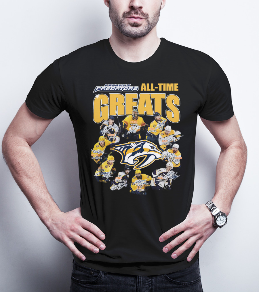 Nashville Predators All-Time Greats Signatures Rinne Weber Forsberg Subban Timonen Walker T-Shirt