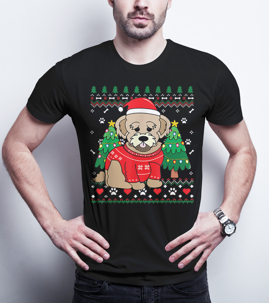 Nice Maltipoo Christmas Ornament Tree Xmas Dog Santa Hat Paw Prints T-Shirt