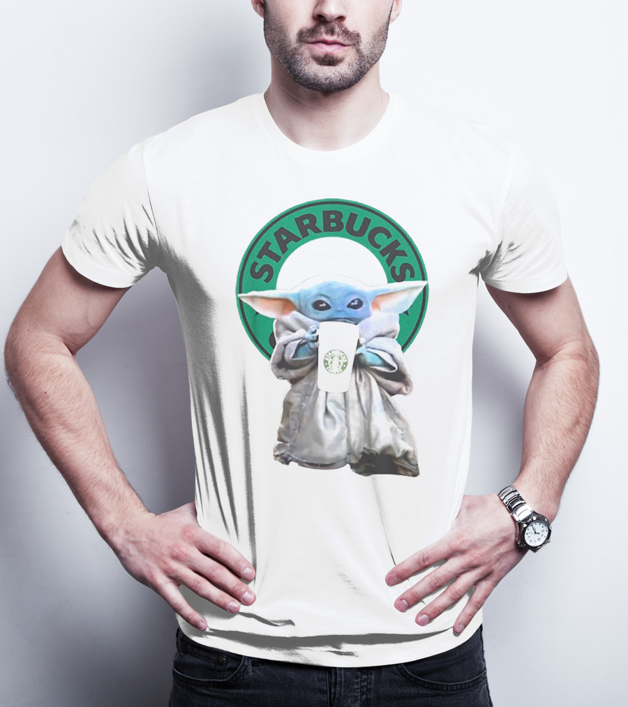 Star Wars Baby Yoda Holding Starbucks Coffee Cup T-Shirt
