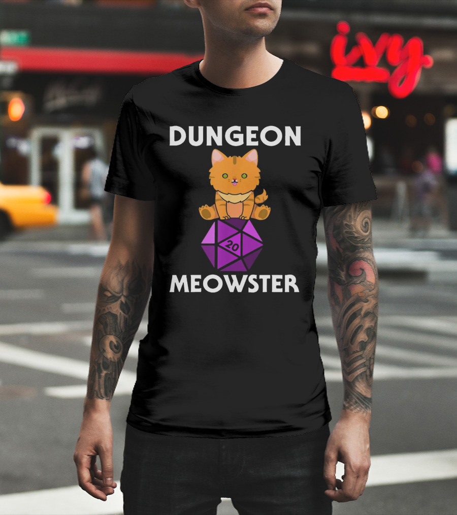 Dungeon Meowster Nerdy Cat With D20 Dice T-Shirt