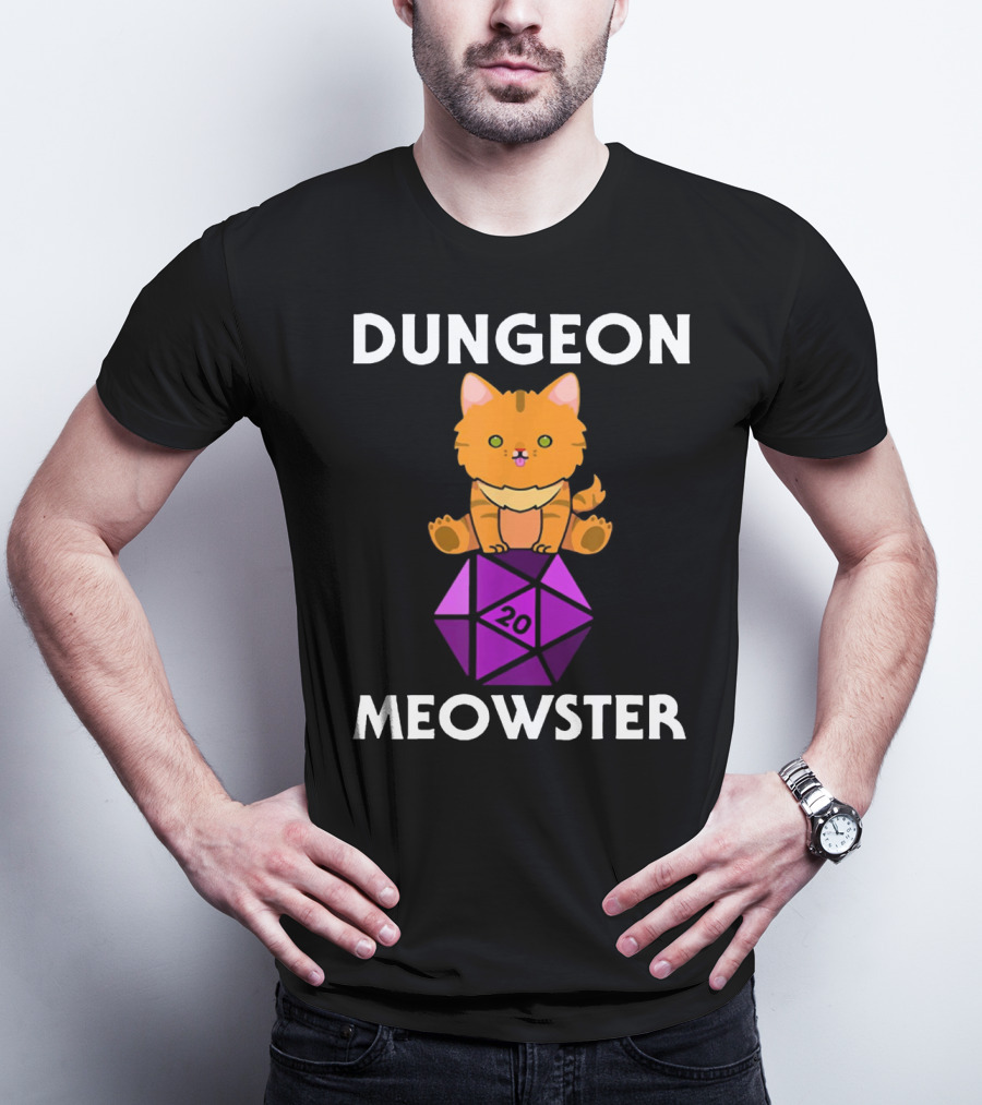 Dungeon Meowster Nerdy Cat With D20 Dice T-Shirt
