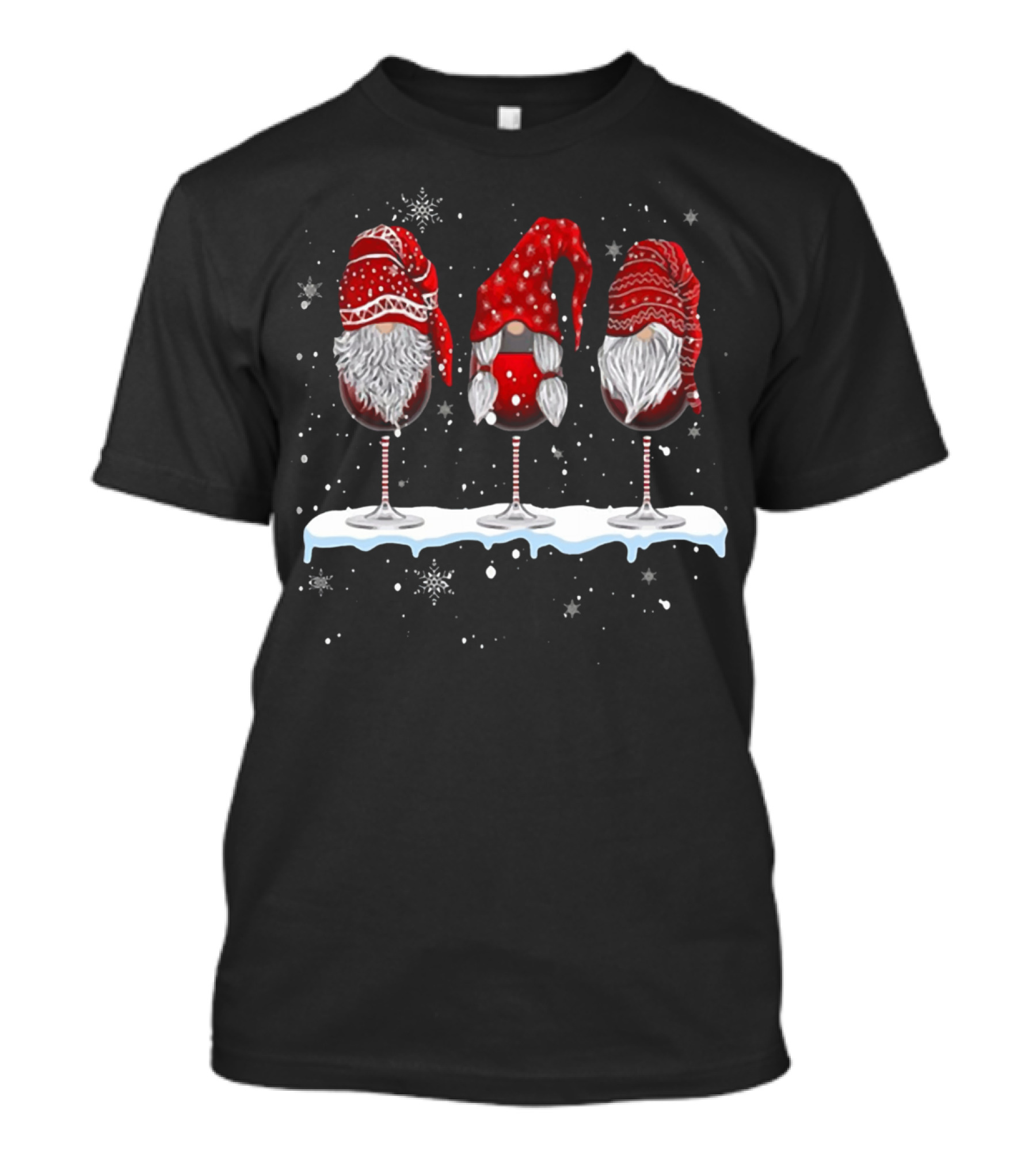 Wine Glasses Gnomies Holiday Snowflakes Gnome Trio T-Shirt