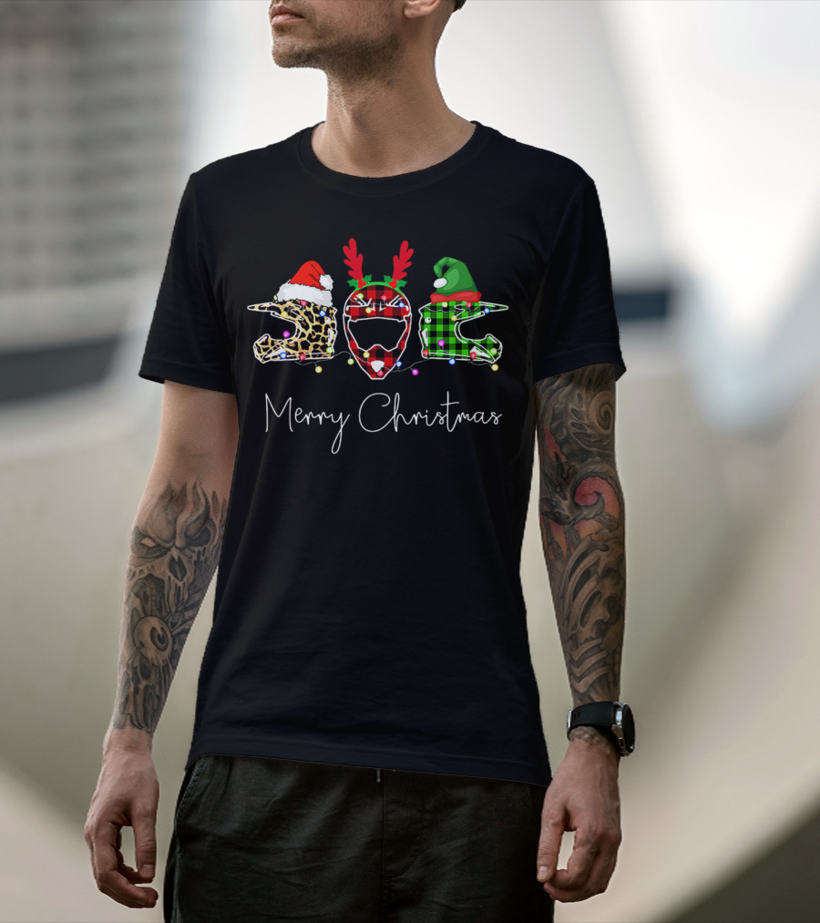 Leopard Plaid Helmets Merry Christmas T-Shirt