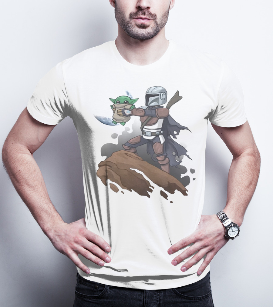 Baby Yoda The Manrorian Epic Rock Ledge Scene T-Shirt
