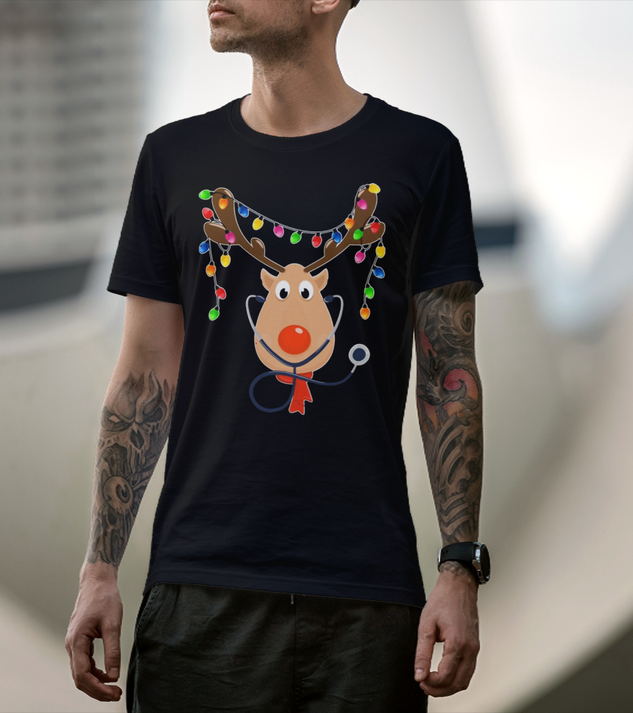 Reindeer Stethoscope Christmas Lights T-Shirt