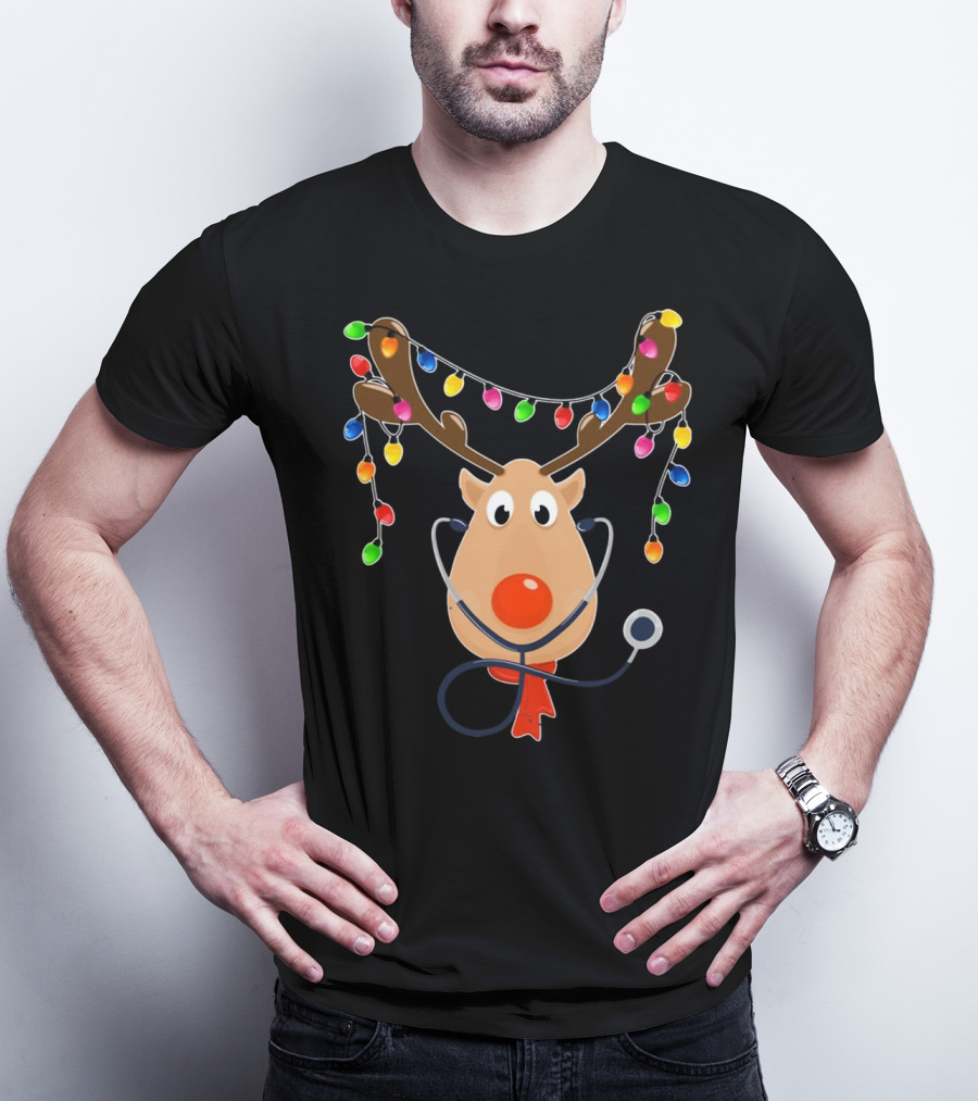 Reindeer Stethoscope Christmas Lights T-Shirt