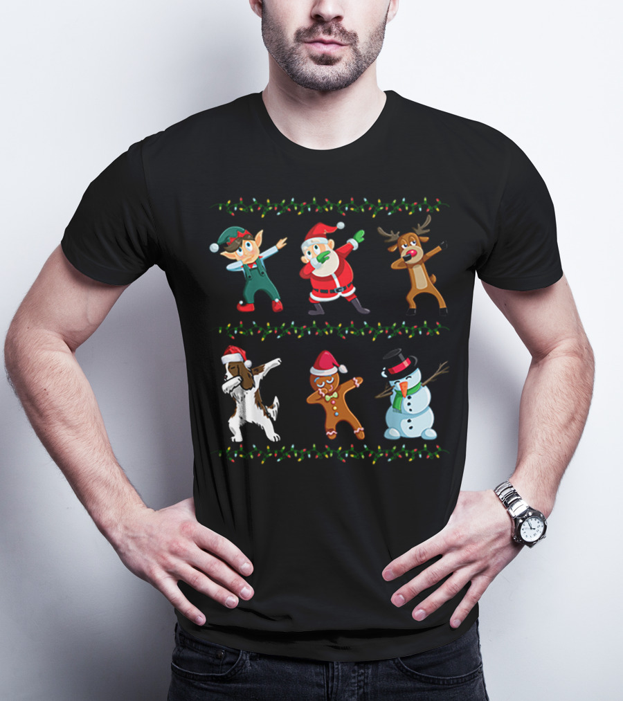 Dabbing Santa Springer Spaniel Elf Reindeer Gingerbread Snowman Christmas Friends T-Shirt