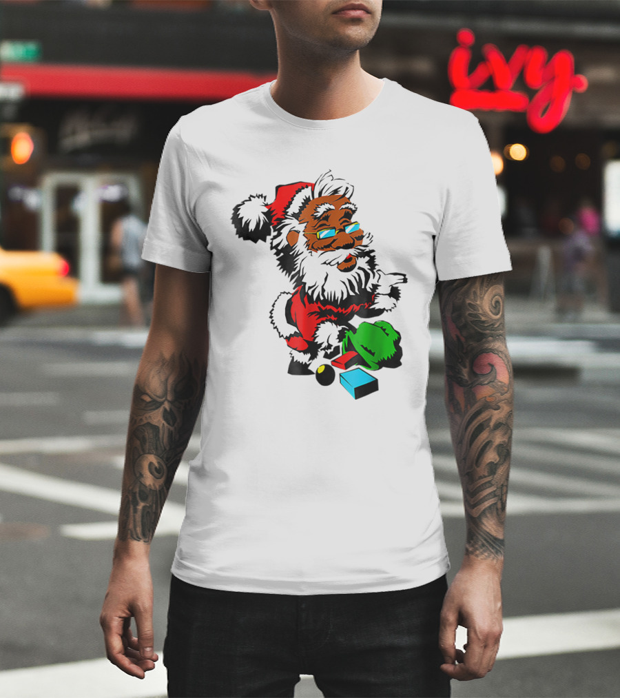 African American Santa Claus With Presents And Santa Hat T-Shirt