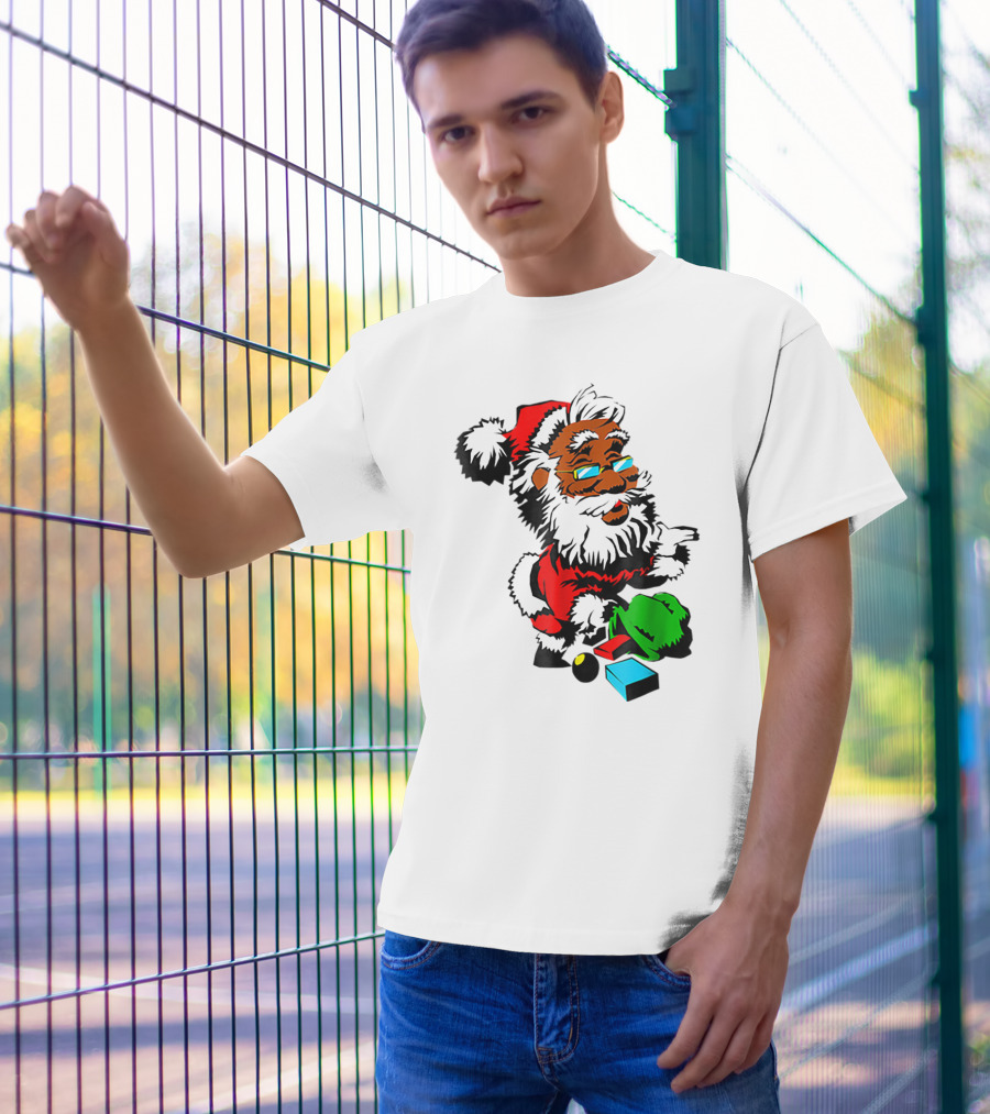African American Santa Claus With Presents And Santa Hat T-Shirt