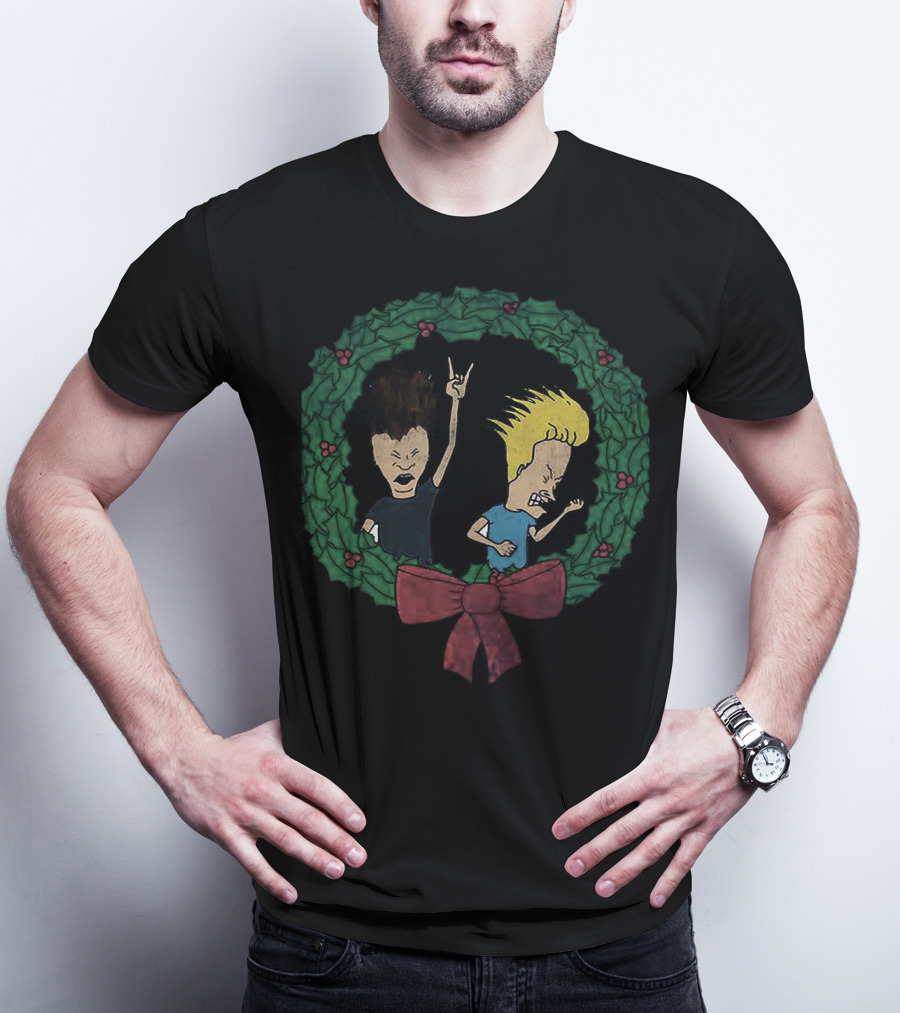 Beavis And Butthead Christmas Wreath Holiday Humor T-Shirt