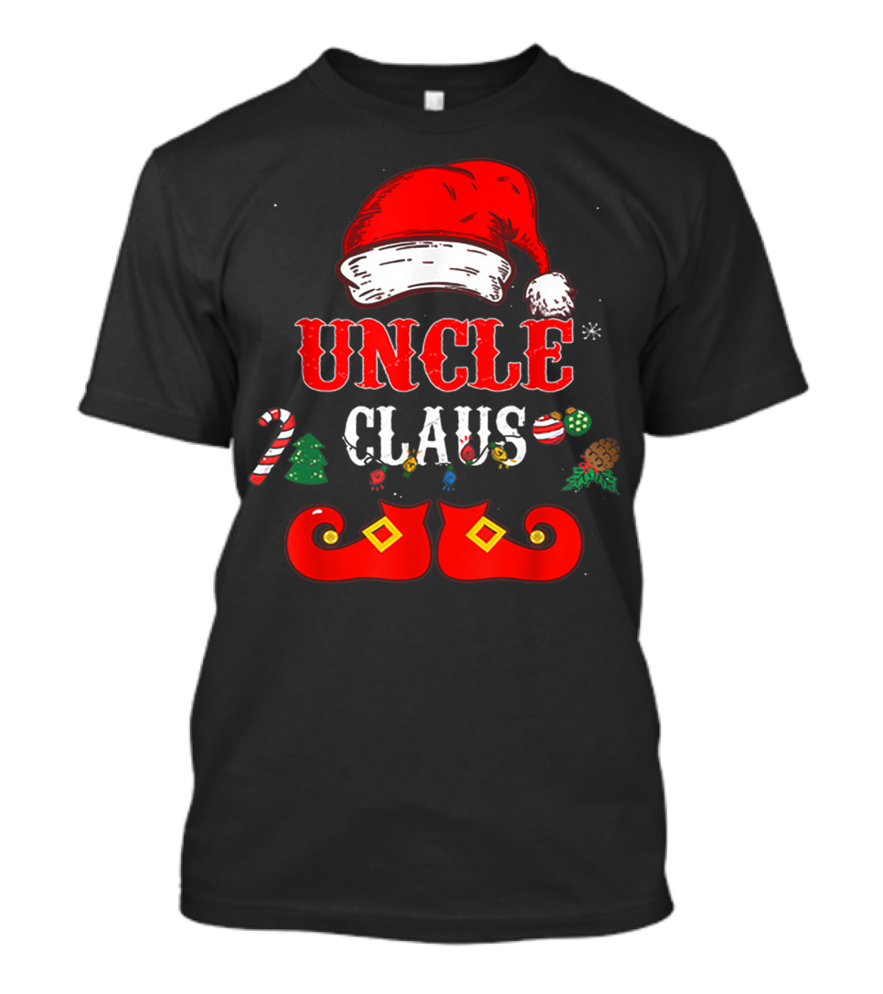 UNCLE CLAUS Santa Hat Candy Cane Christmas Ornaments Shoes T-Shirt