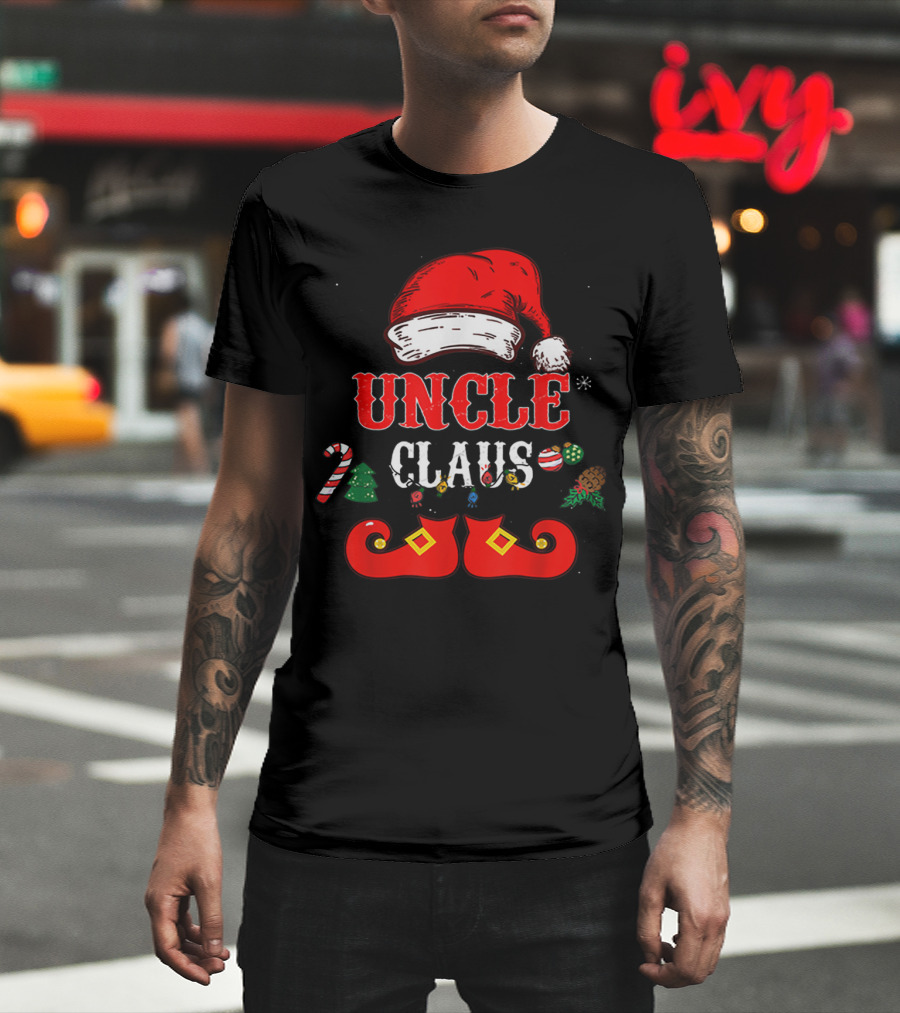 UNCLE CLAUS Santa Hat Candy Cane Christmas Ornaments Shoes T-Shirt