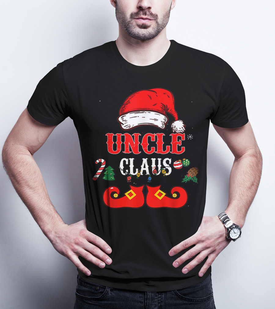 UNCLE CLAUS Santa Hat Candy Cane Christmas Ornaments Shoes T-Shirt