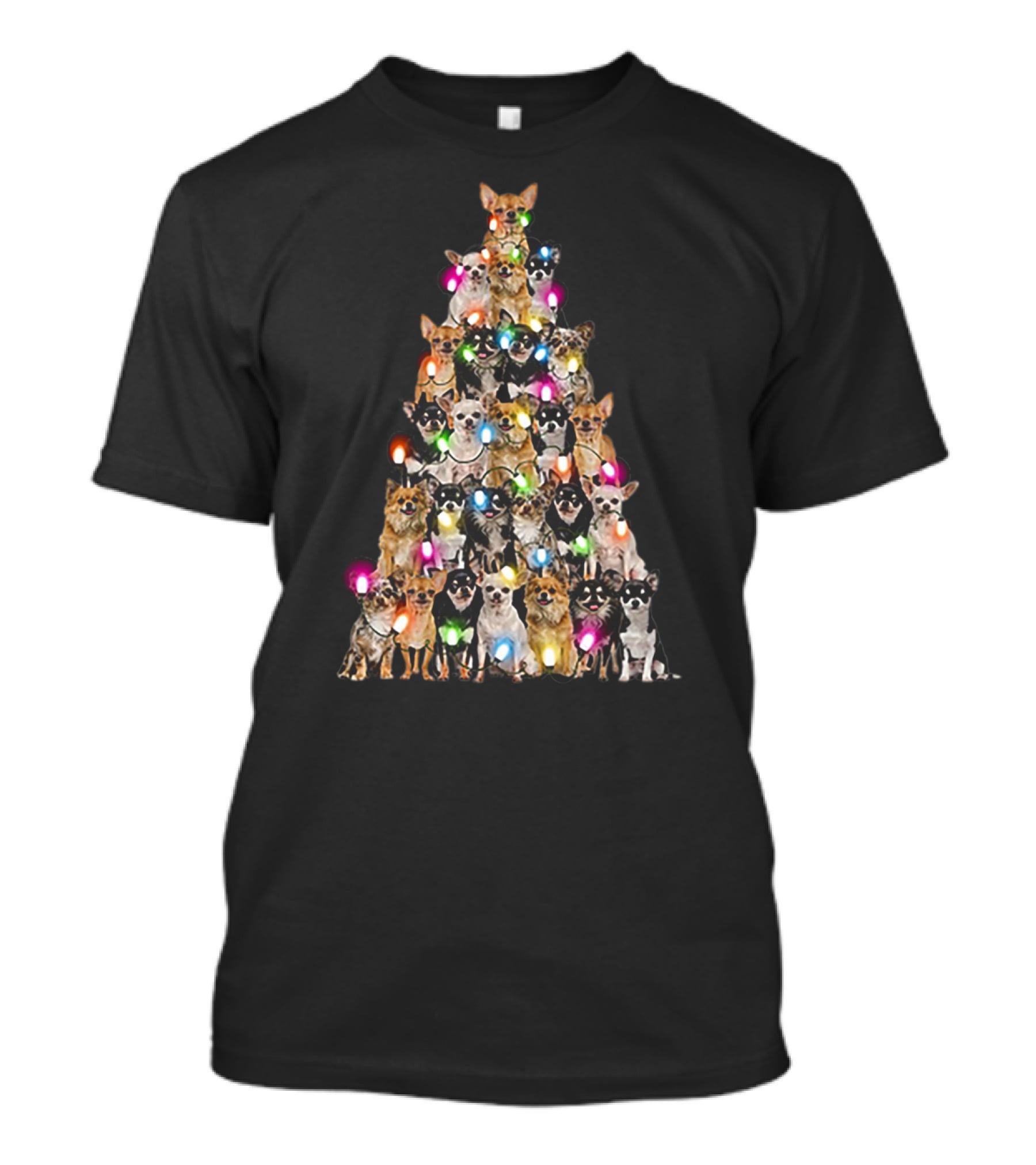 Chihuahua Christmas Tree With Colorful Lights T-Shirt