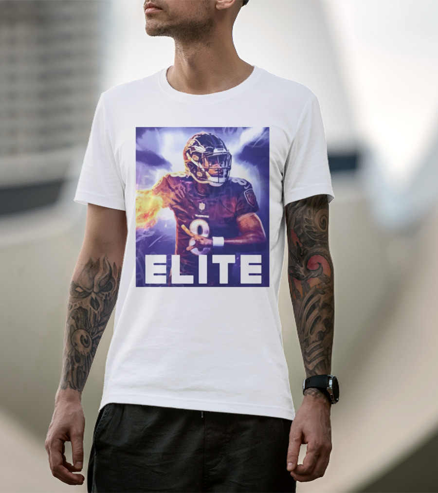 Lamar Jackson Ravens Elite 8 Fiery Action NFL Football T-Shirt