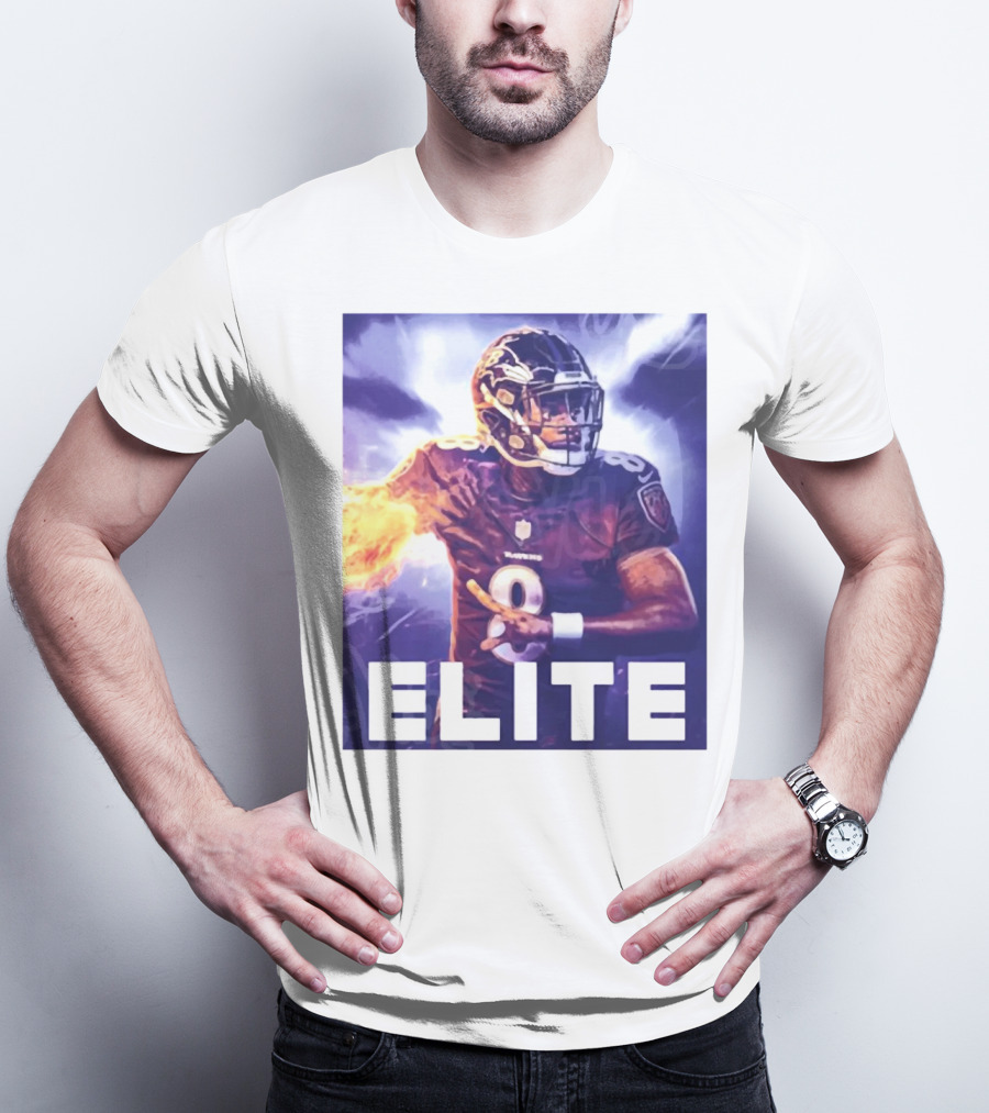 Lamar Jackson Ravens Elite 8 Fiery Action NFL Football T-Shirt