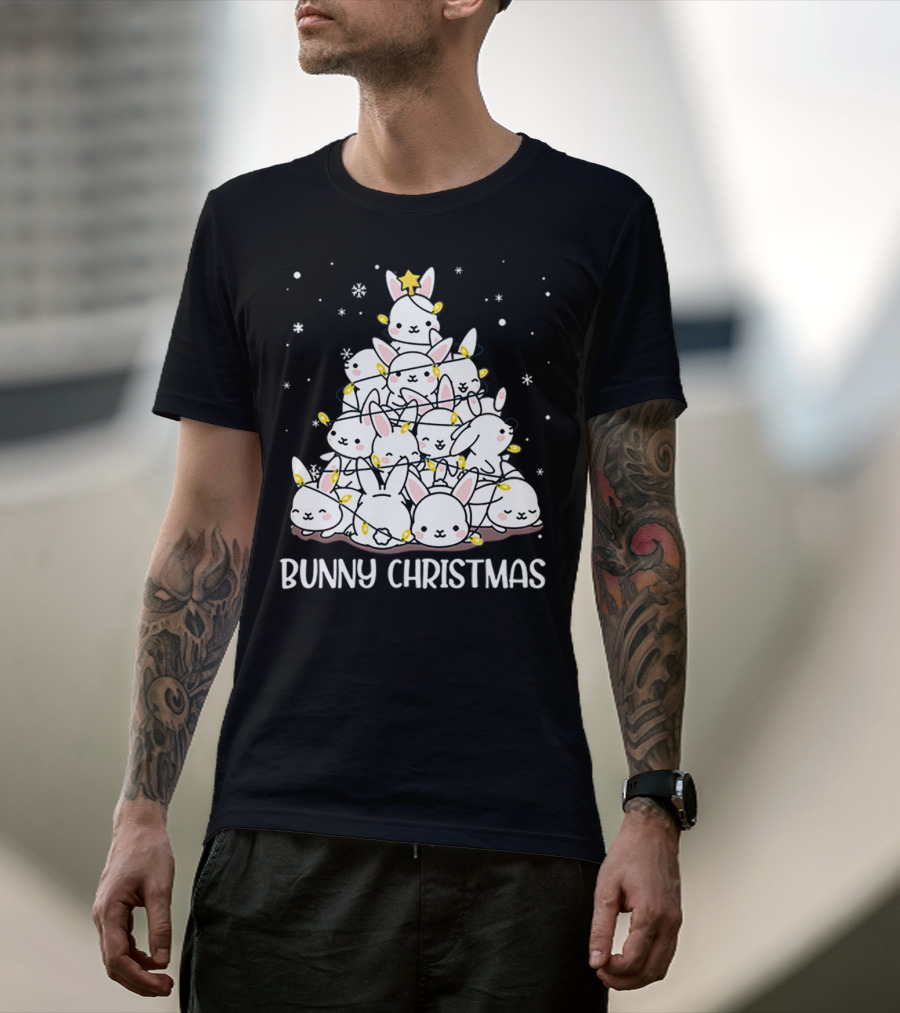 Bunny Christmas Tree With Snowflakes And Lights T-Shirt