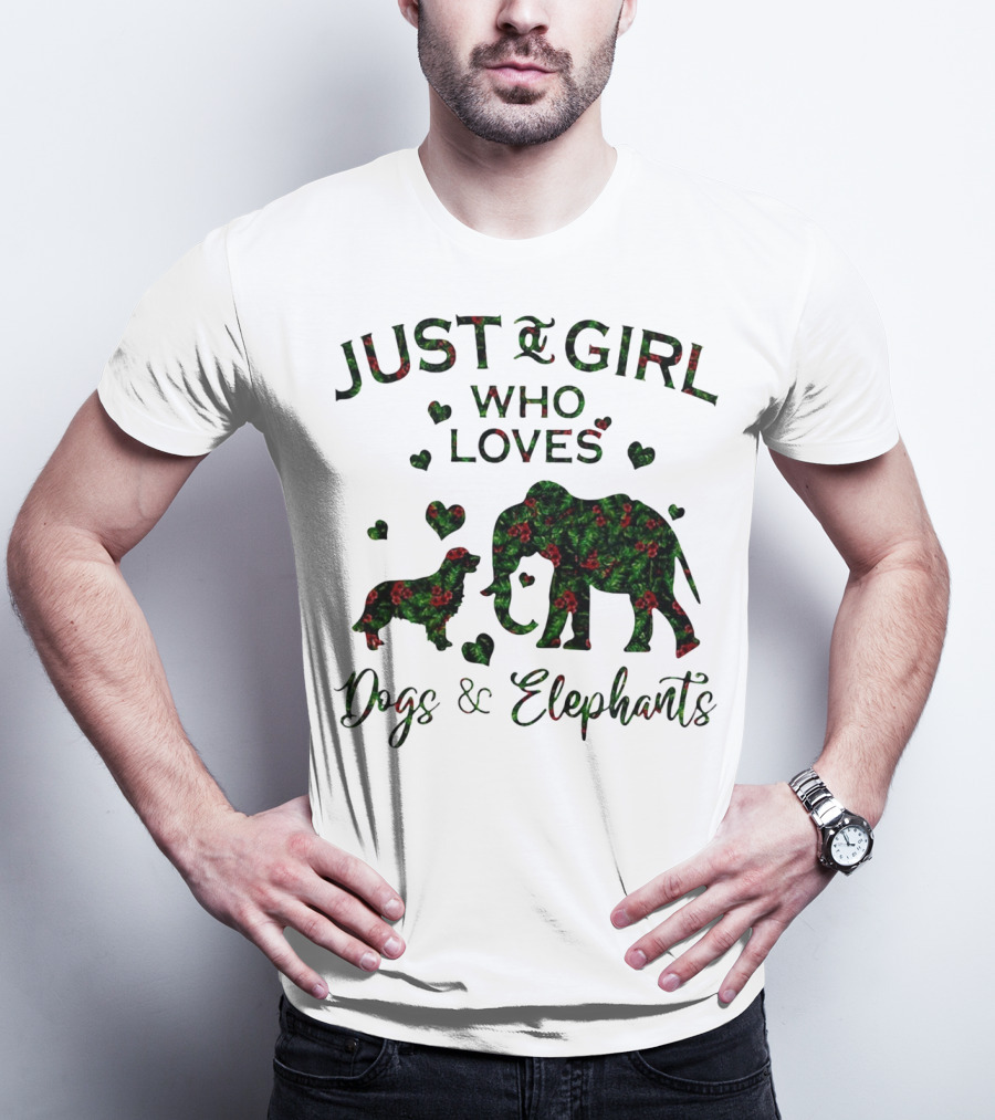 Just A Girl Who Loves Dogs And Elephants With Hearts T-Shirt