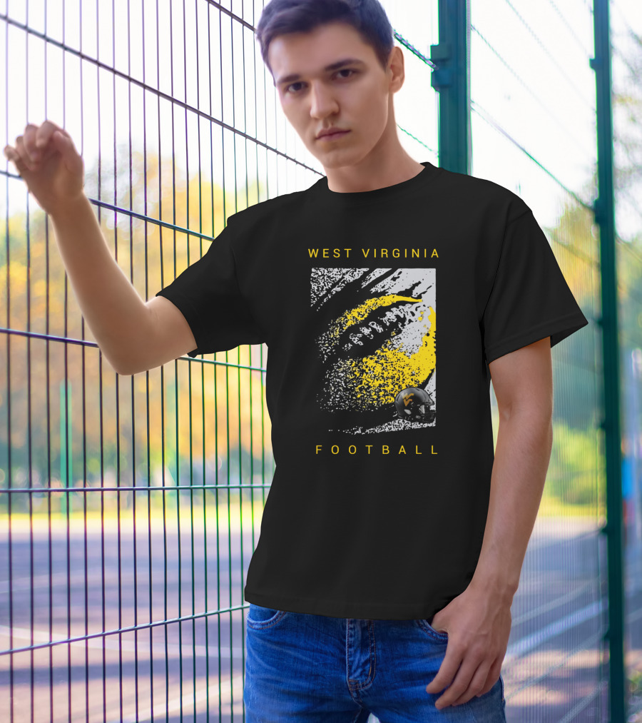 West Virginia Mountaineers Football Helmet And Textured T-Shirt