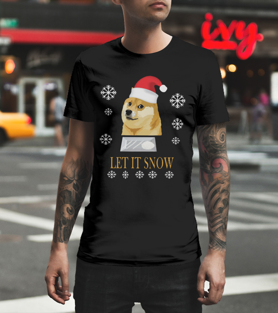 Santa Doge Christmas Humor Let It Snow Snowflakes T-Shirt
