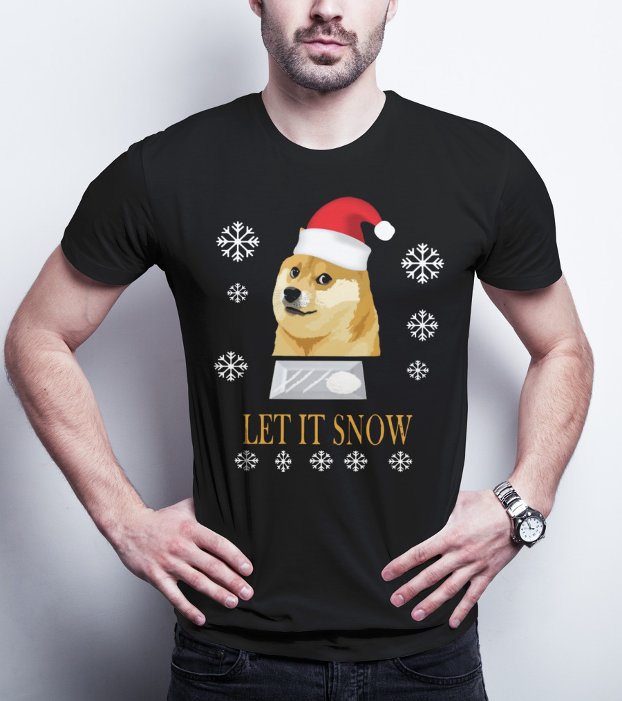 Santa Doge Christmas Humor Let It Snow Snowflakes T-Shirt