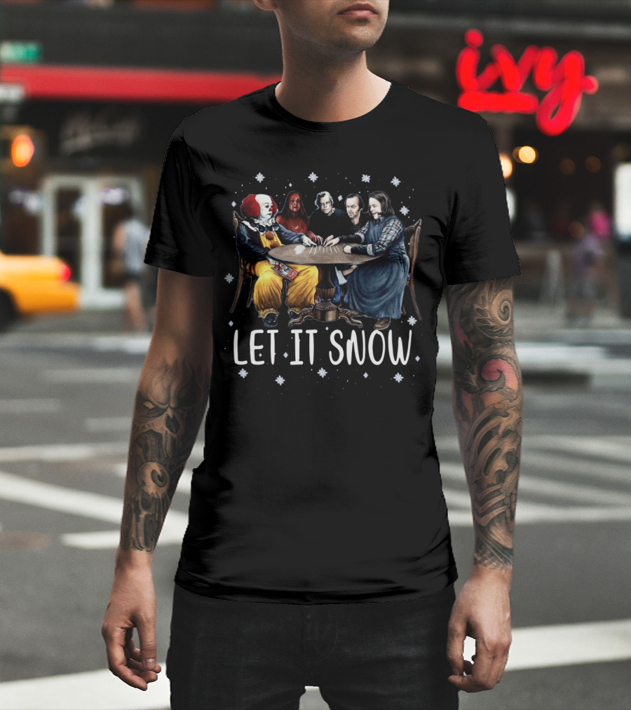 Stephen King Horror Friends Characters Let It Snow Holiday Scene T-Shirt