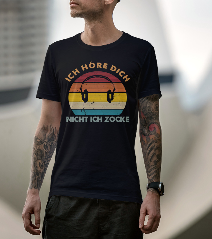 Ich Höre Dich Nicht Ich Zocke Retro Headphones Sunburst T-Shirt