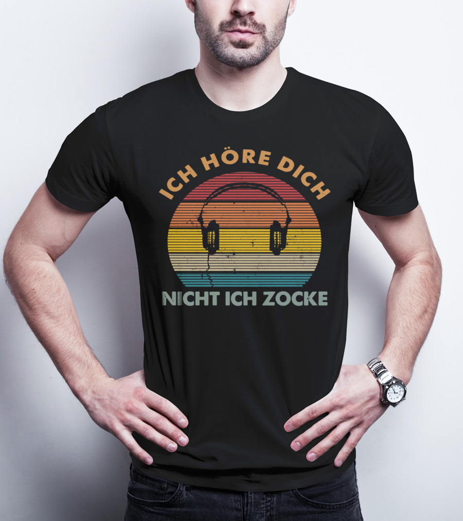 Ich Höre Dich Nicht Ich Zocke Retro Headphones Sunburst T-Shirt