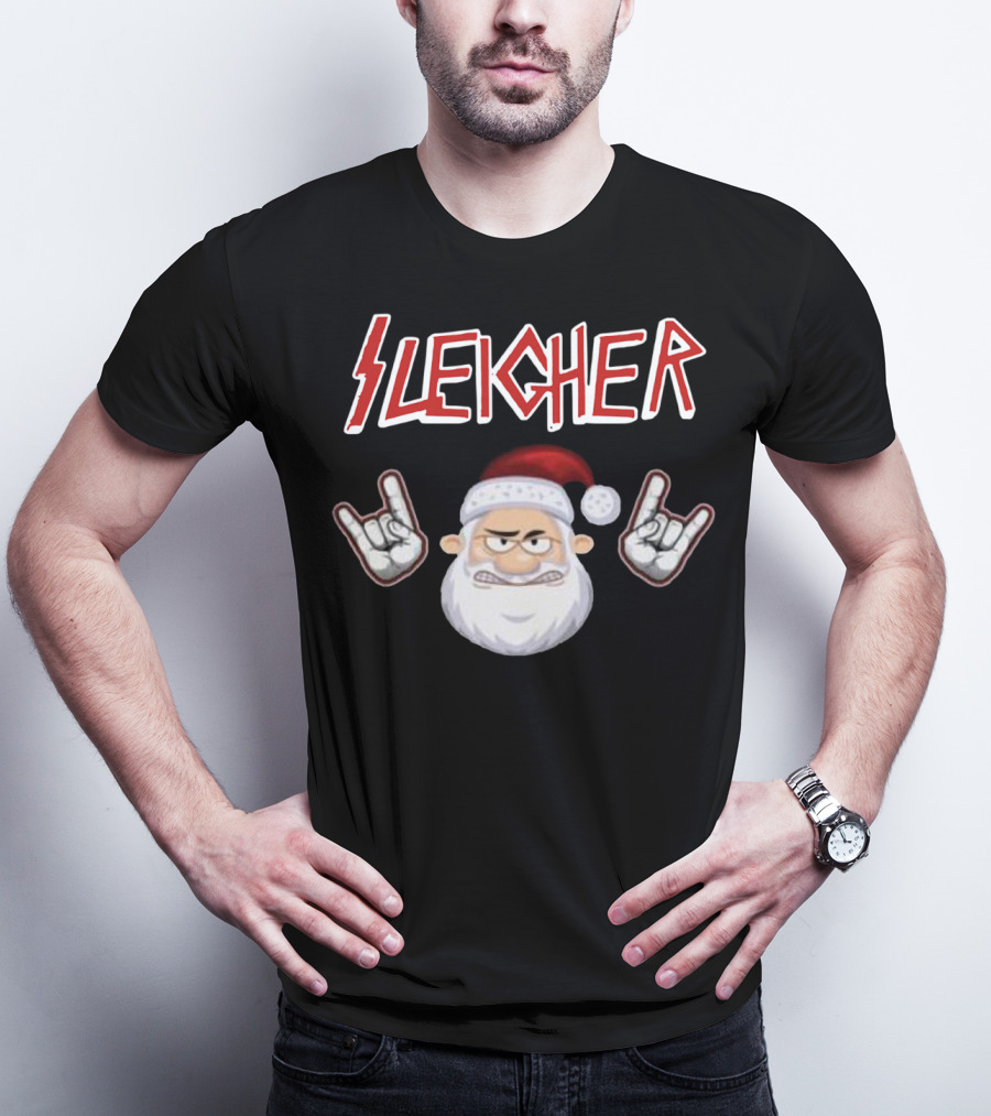 Santa Sleicher Christmas Rock Santa T-Shirt