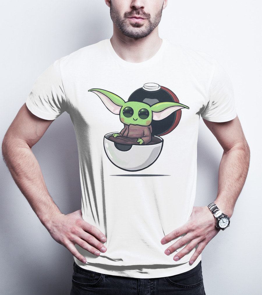 Baby Yoda Sitting In Open Pokeball Crossover T-Shirt