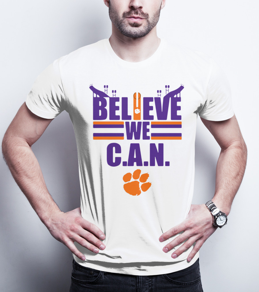 Clemson Tigers Football Believe We C.A.N. Stadium Paw Prints T-Shirt