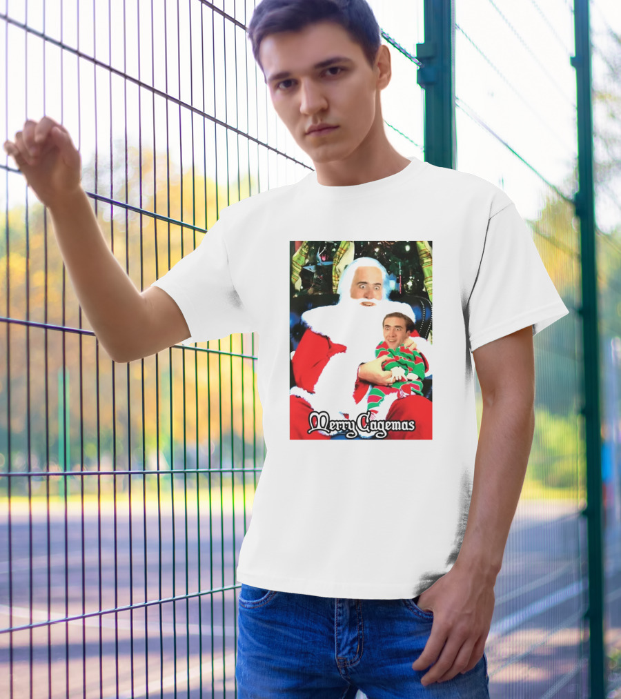 Santa Claus Nicolas Cage Merry Cagemas Christmas Scene T-Shirt