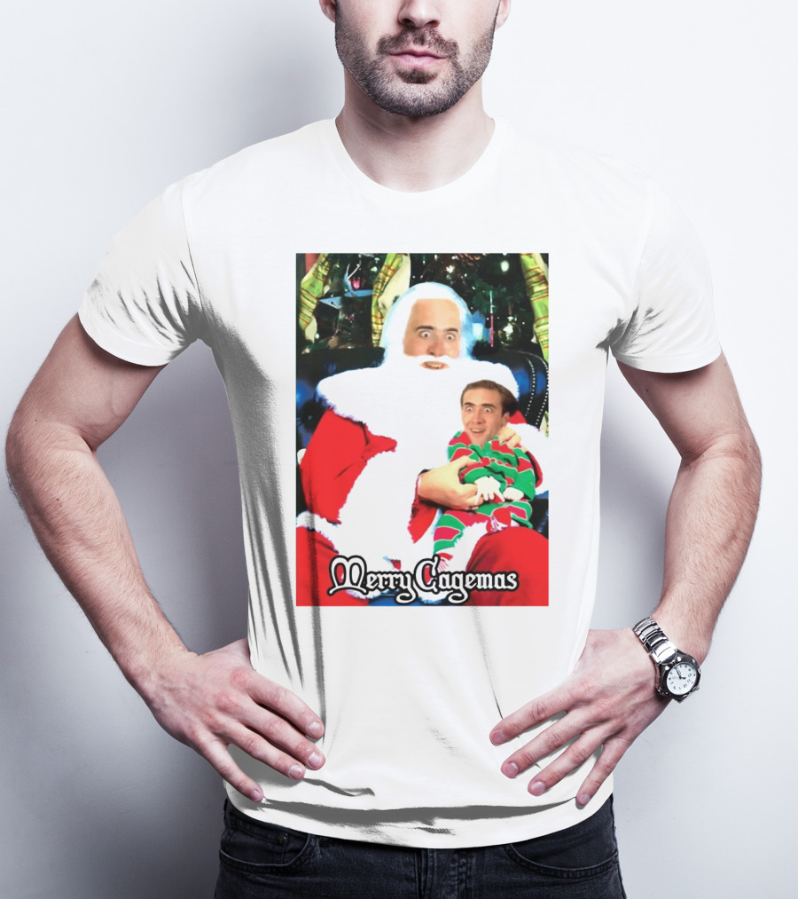 Santa Claus Nicolas Cage Merry Cagemas Christmas Scene T-Shirt