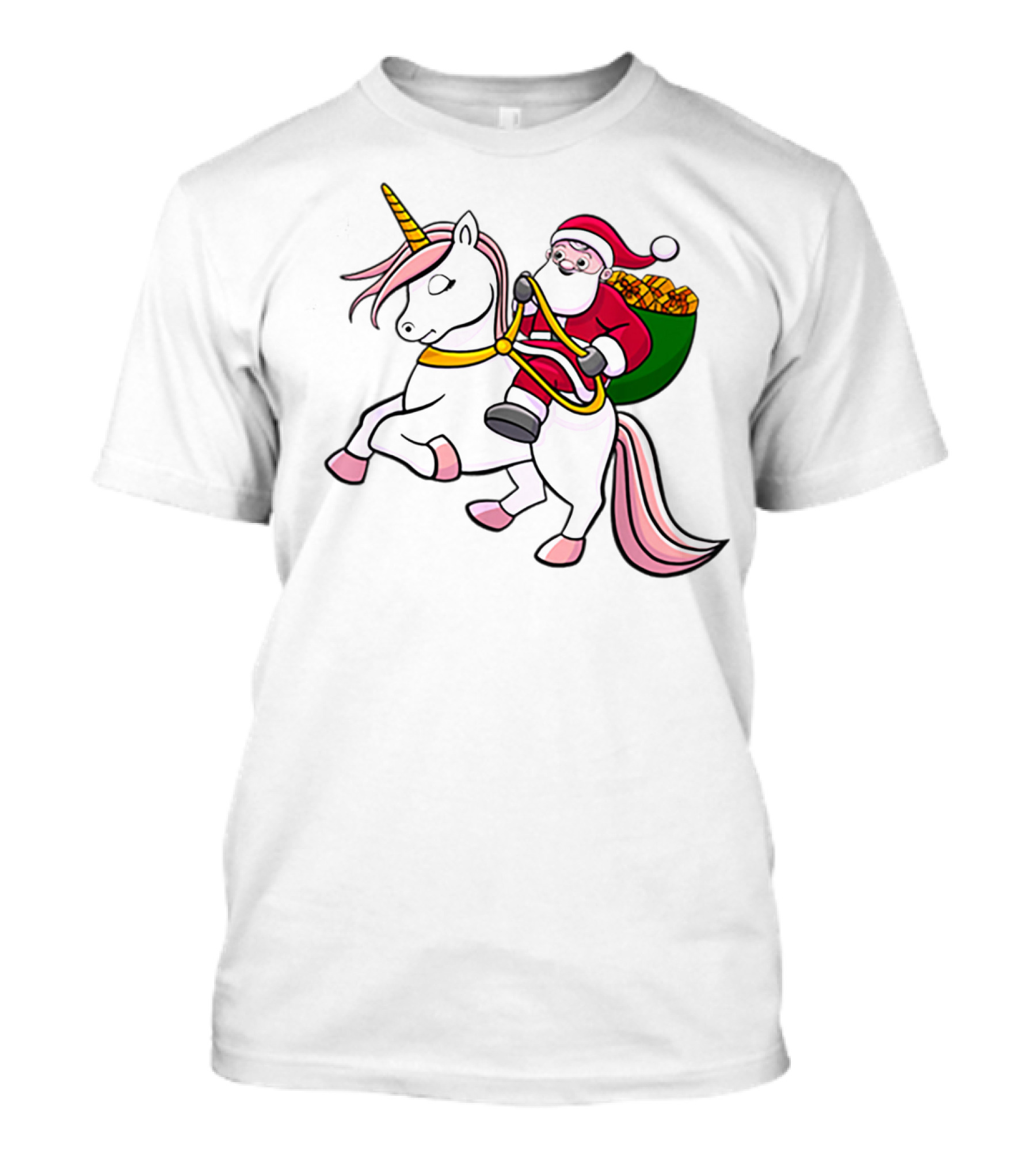 Santa Riding Unicorn With Sack Of Gifts For Cute Girls T-Shirt