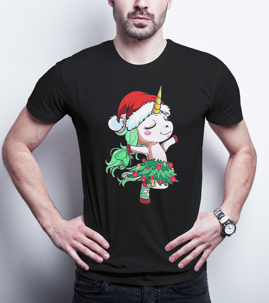 Santa Unicorn Christmas Tree Festive Dance T-Shirt