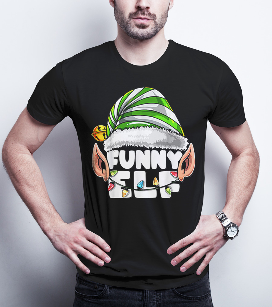 Funny Elf Matching Family Christmas Elf Hat Ears Lights T-Shirt