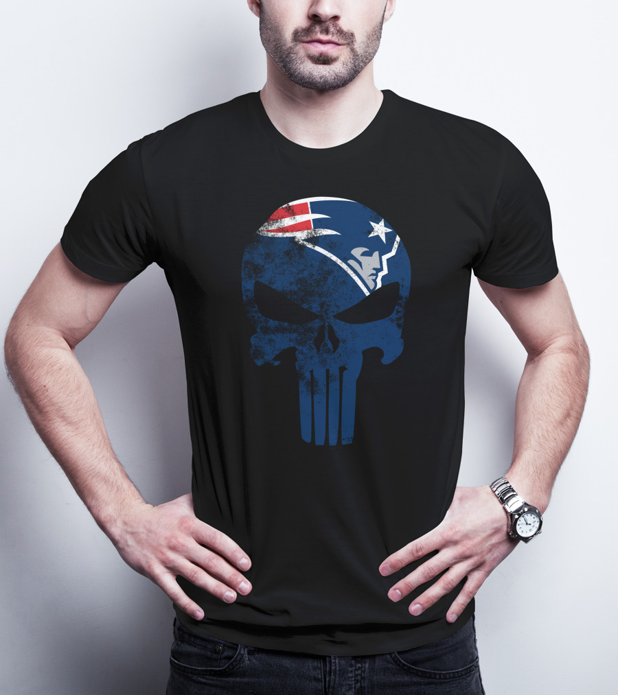 New England Patriots Skull Punisher Logo Fusion T-Shirt