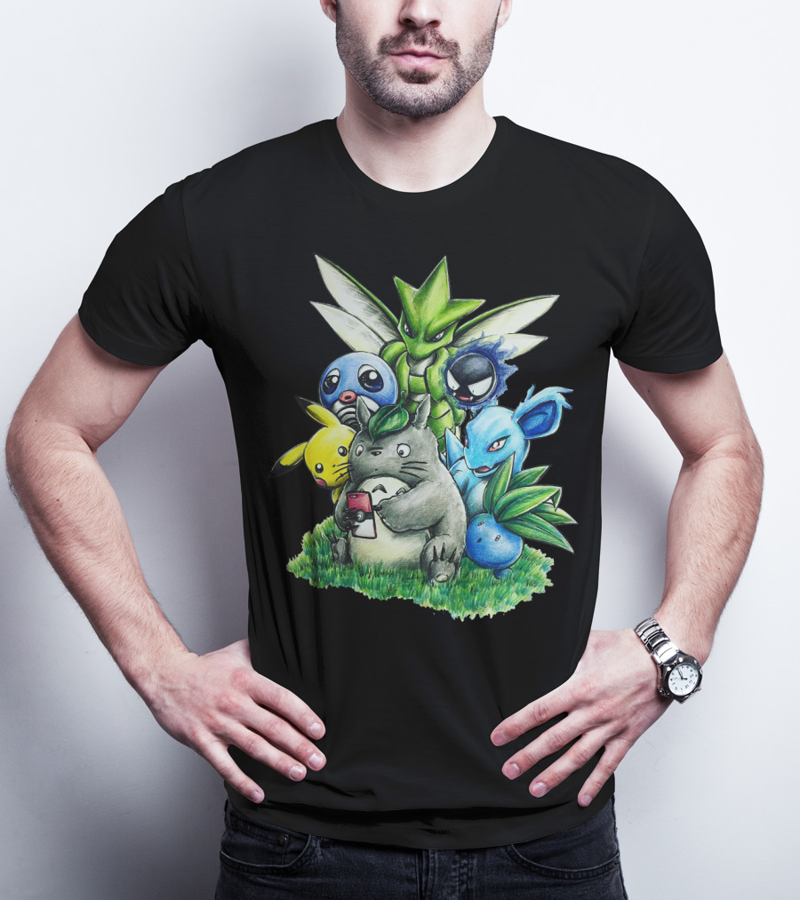 BEST FRIENDS TOTORO PIKACHU BULBASAUR SCYTHER JIGGLYPUFF GASTLY NIDORINA ODDISH MASHUP T-Shirt