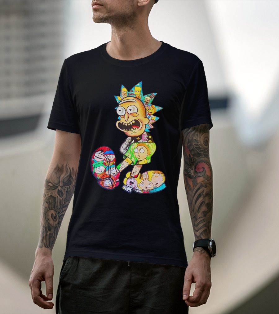 Rick And Morty South Park Family Guy Simpsons Crossover All In One T-Shirt