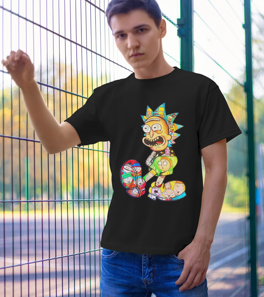Rick And Morty South Park Family Guy Simpsons Crossover All In One T-Shirt