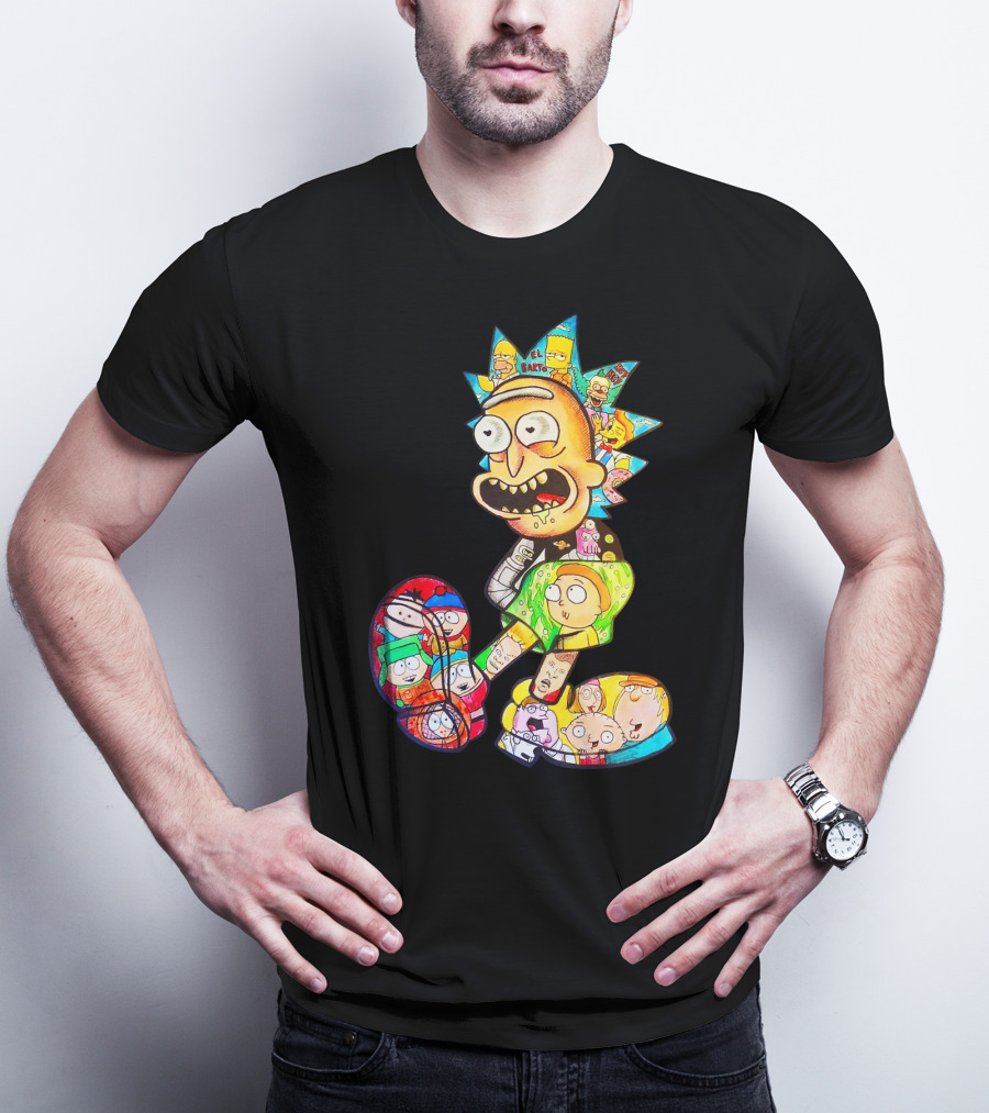 Rick And Morty South Park Family Guy Simpsons Crossover All In One T-Shirt