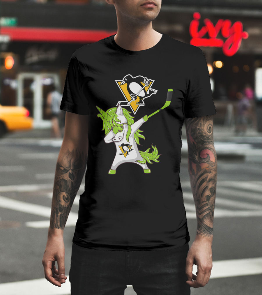 St Patrick Day Dabbing Unicorn Pittsburgh Penguins Hockey T-Shirt