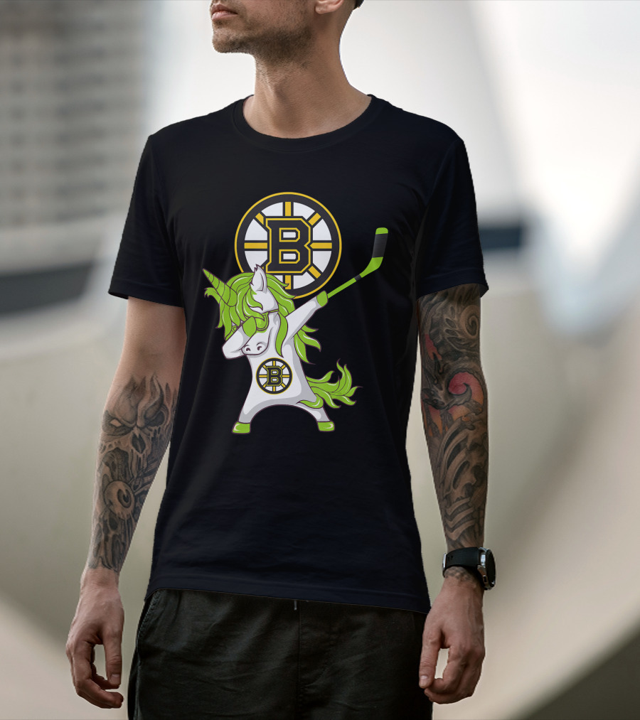 St Patrick Day Dabbing Unicorn Boston Bruins Hockey Stick T-Shirt