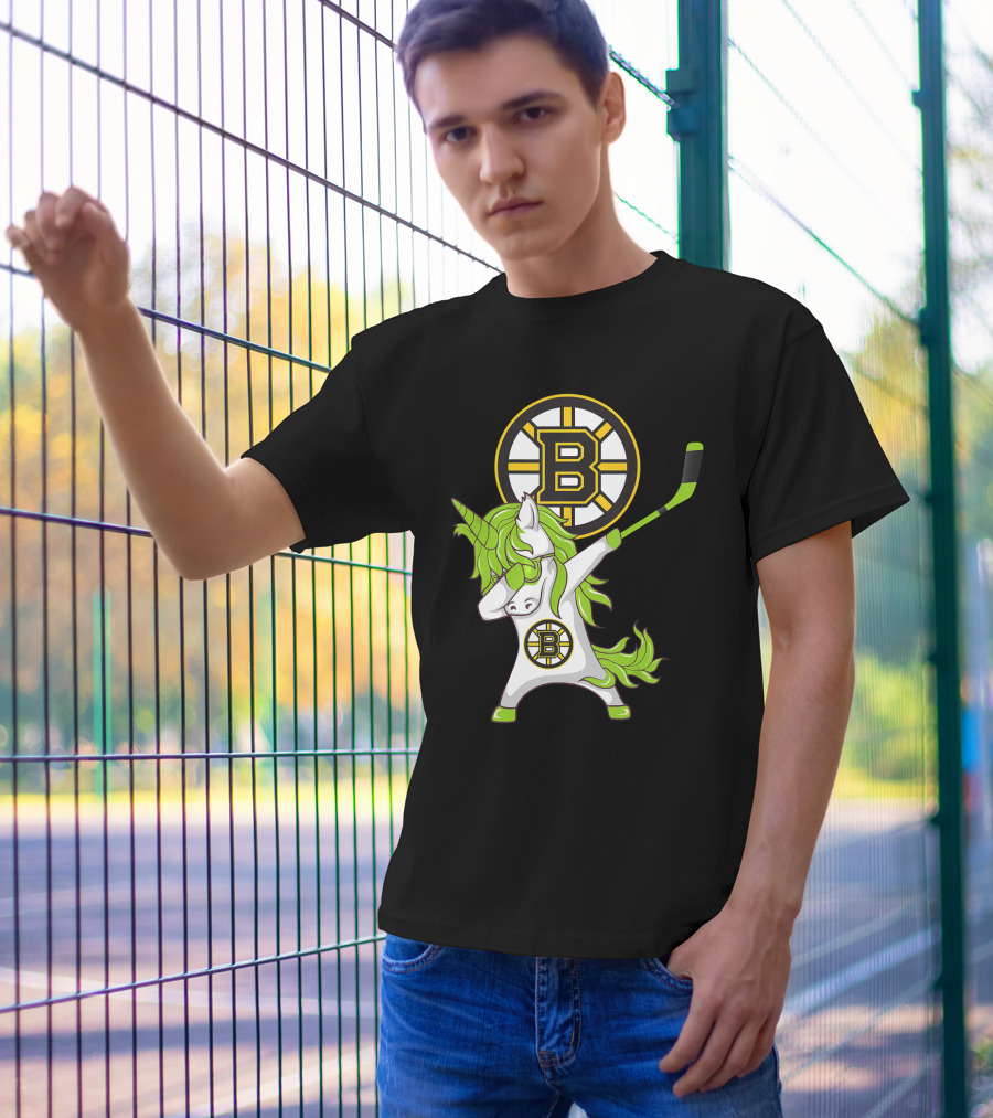 St Patrick Day Dabbing Unicorn Boston Bruins Hockey Stick T-Shirt