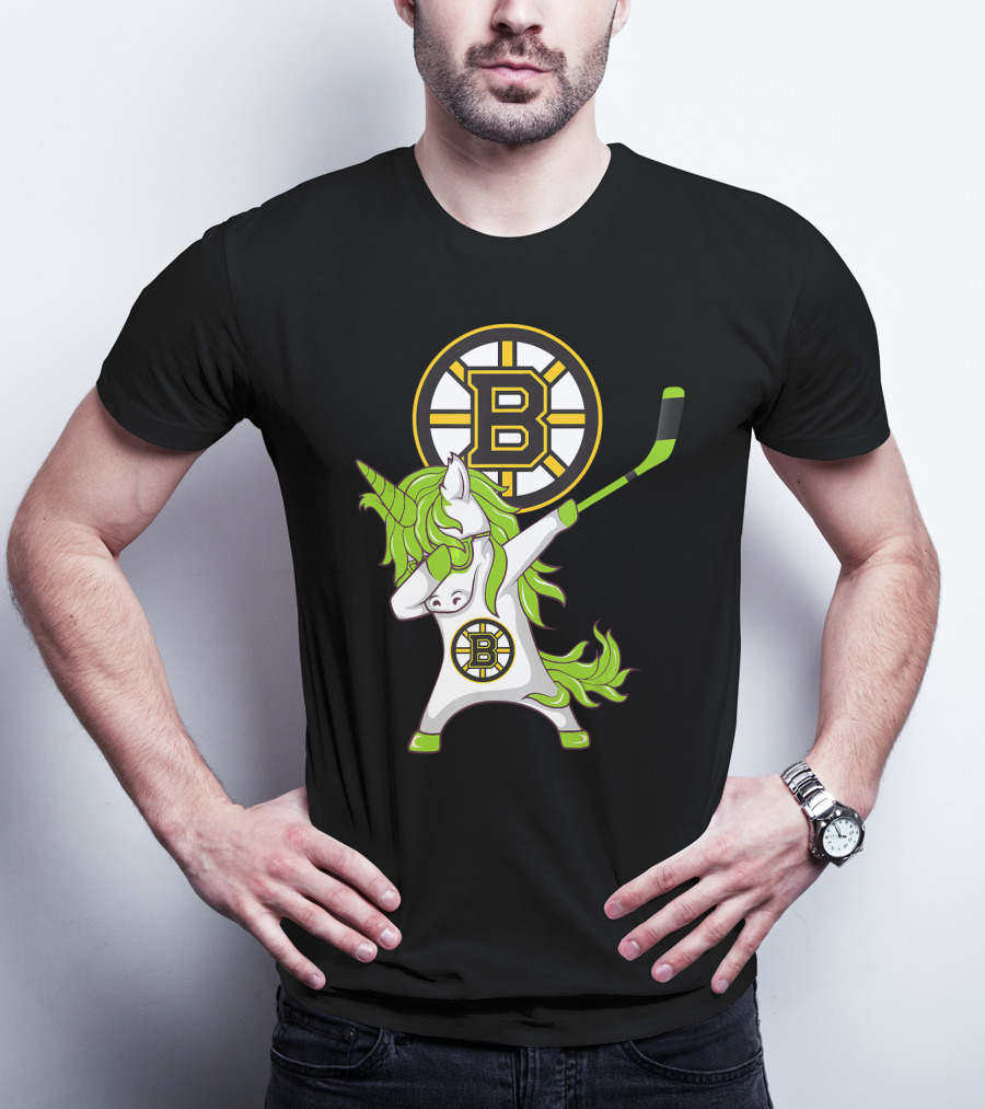St Patrick Day Dabbing Unicorn Boston Bruins Hockey Stick T-Shirt